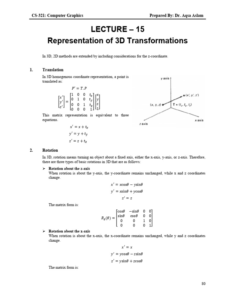Lecture 15 - 3D Transformations | PDF | Cartesian Coordinate System ...