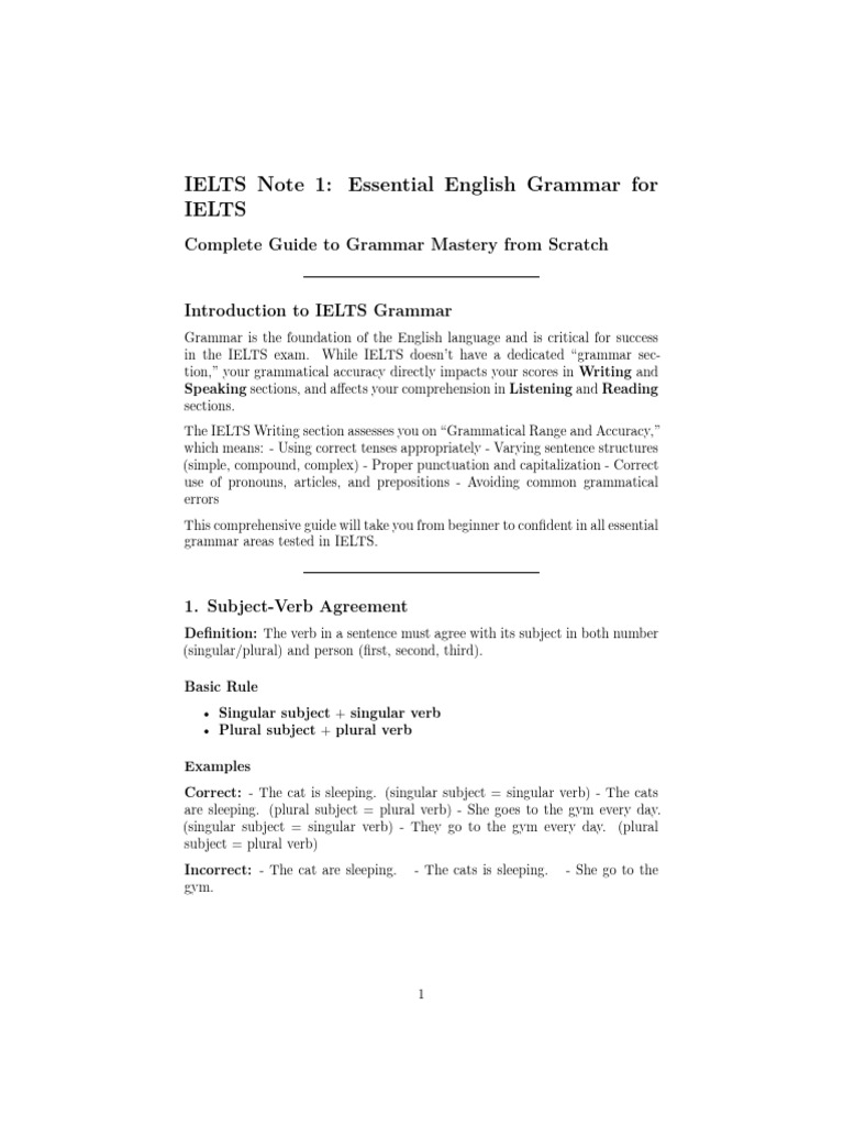 IELTS-Note-1-Grammar | PDF | Verb | Subject (Grammar)