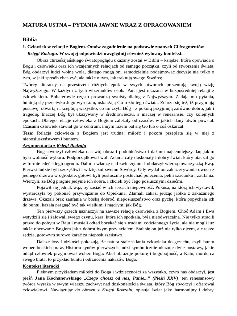 Biblia - Matura Ustna - Poprawiony | PDF