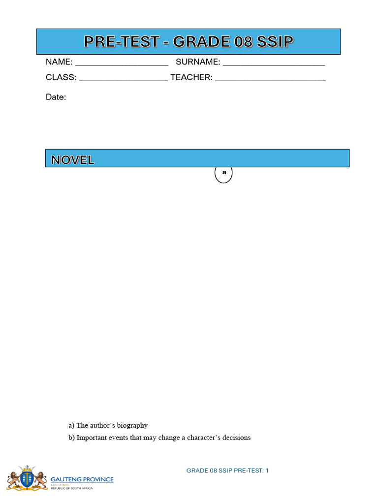 Grade 8 Reading Comprehension Pre-Test | PDF | Speed Reading | Reading ...