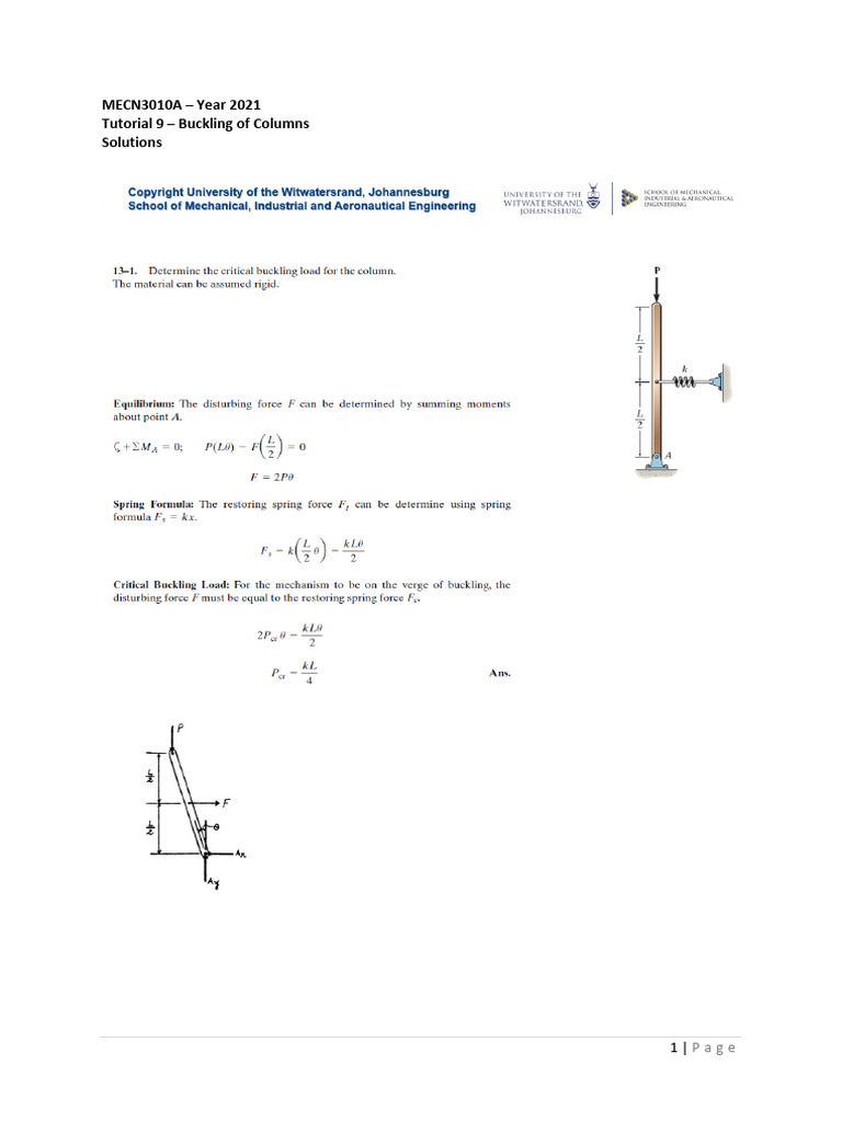 Tutorial 9 - Buckling - Solutions | PDF