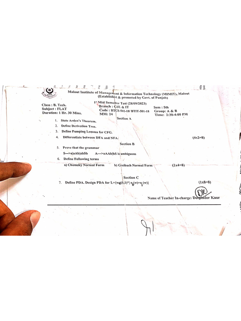 5th Sem MST Question Paper | PDF
