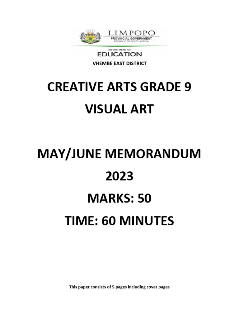 Grade 9 Visual Art Exam Memo 2023 | PDF | 3 D Computer Graphics | Drawing