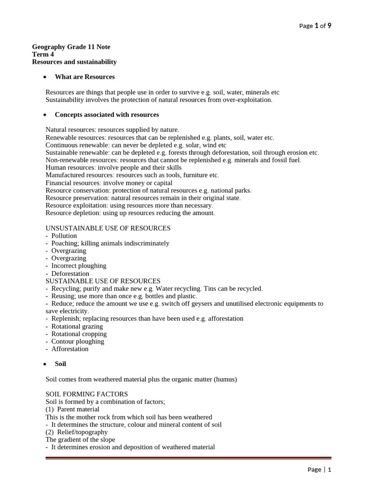 Grade 11 Geography: Resources & Sustainability | PDF | Soil | Energy ...