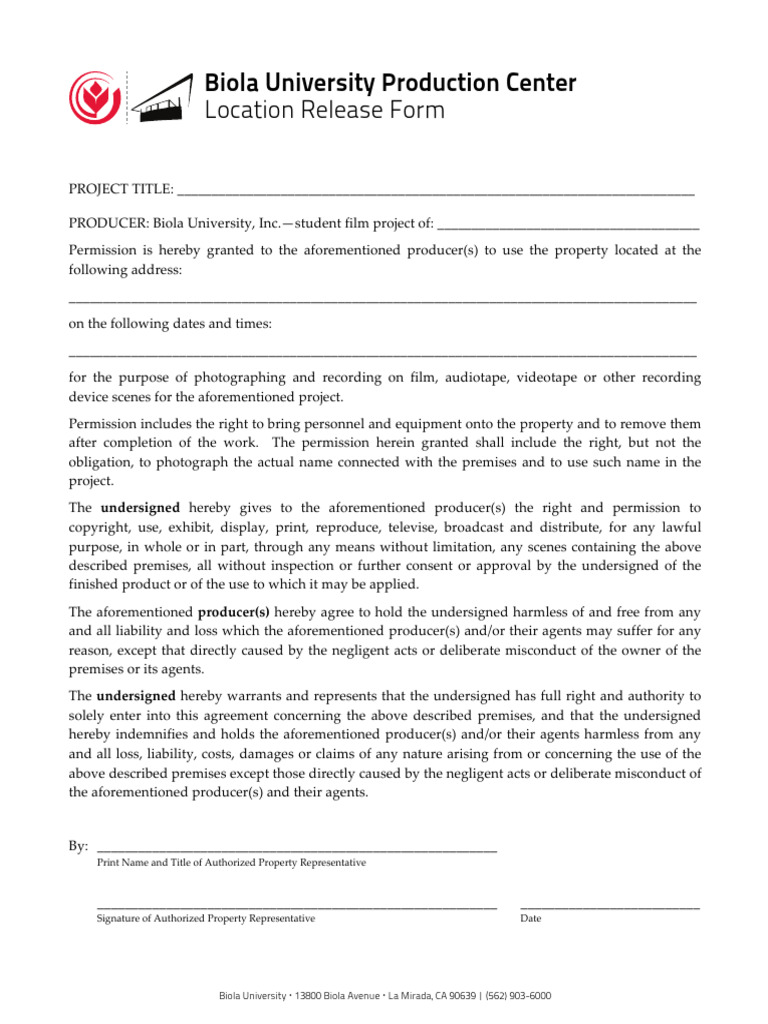 Location Release Form-2 | PDF | Business Law | Civil Law (Legal System)