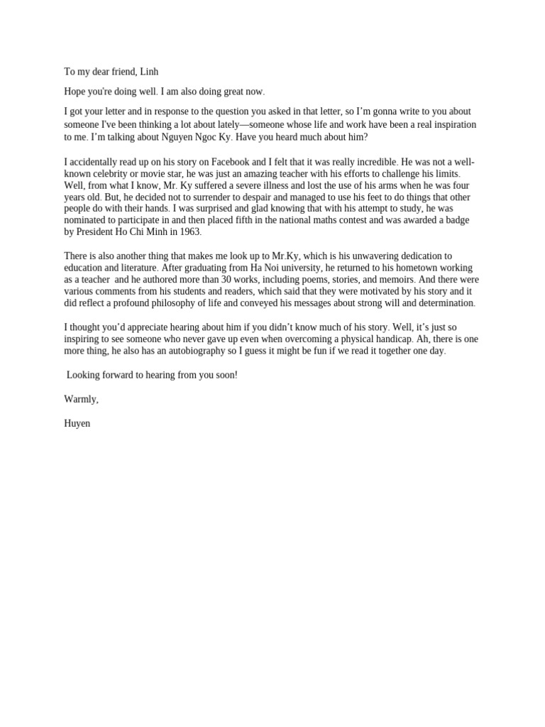 Write A Letter To Your Friend About A Well-Known Person You Love or ...
