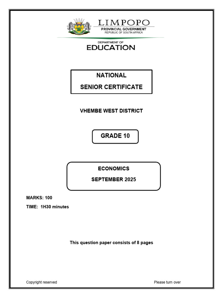 Grade 10 Economics Exam Paper 2025 | PDF | Urbanization | Economics