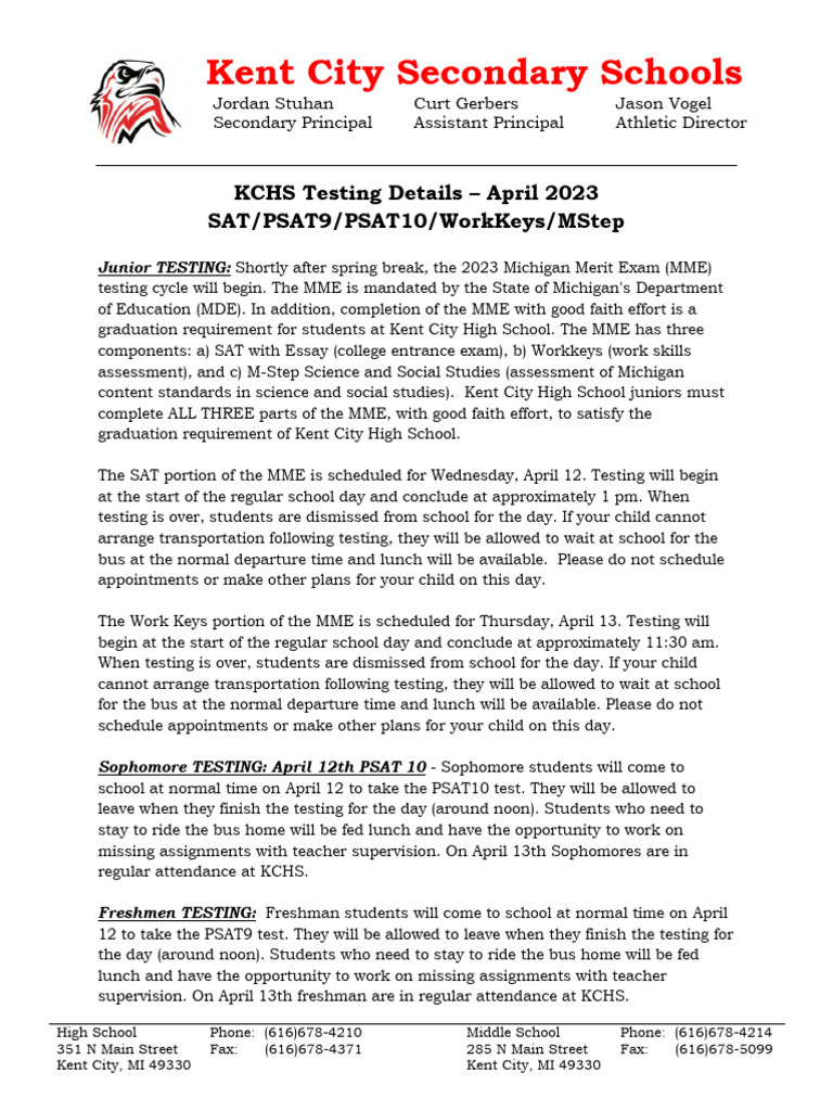 KCHS Testing Parent Information (Combined) | PDF