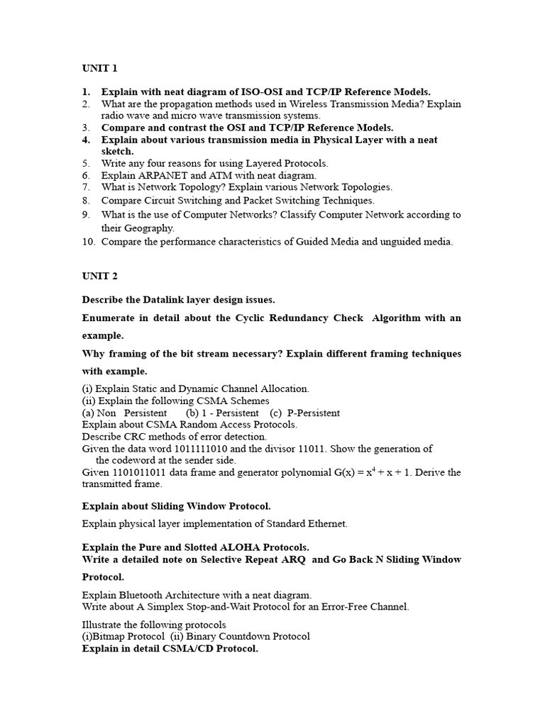 CN Very Very Imp Questions | PDF | Transmission Control Protocol ...