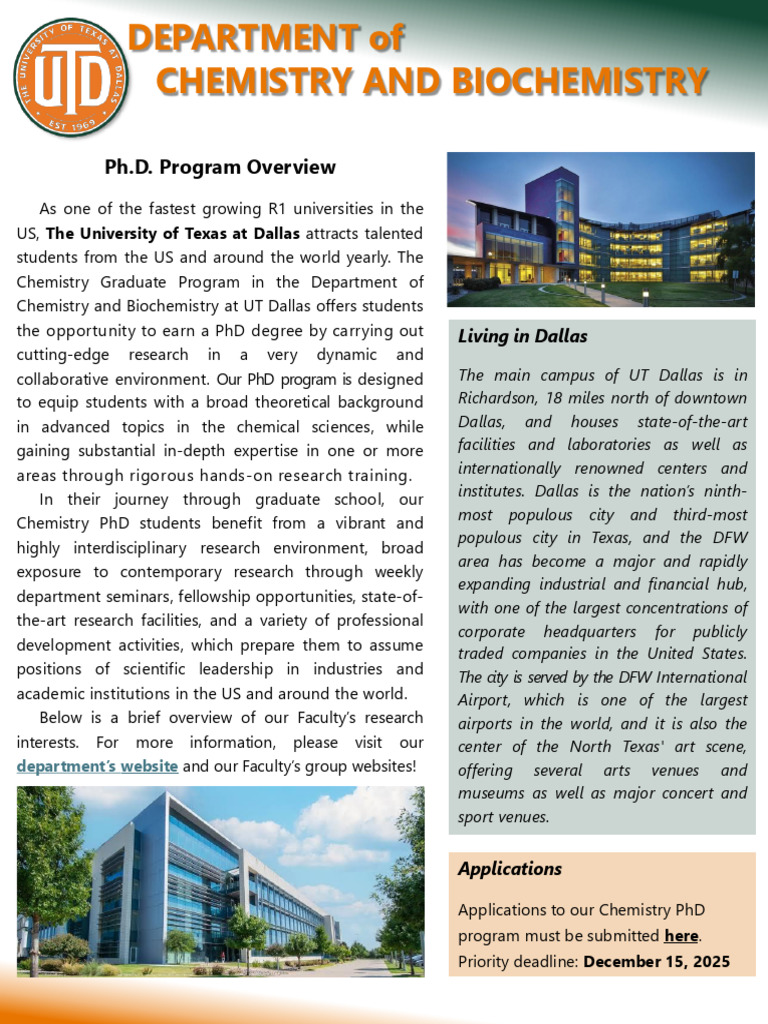 UT Dallas Chemistry PhD Program Overview | PDF | University Of Texas At ...