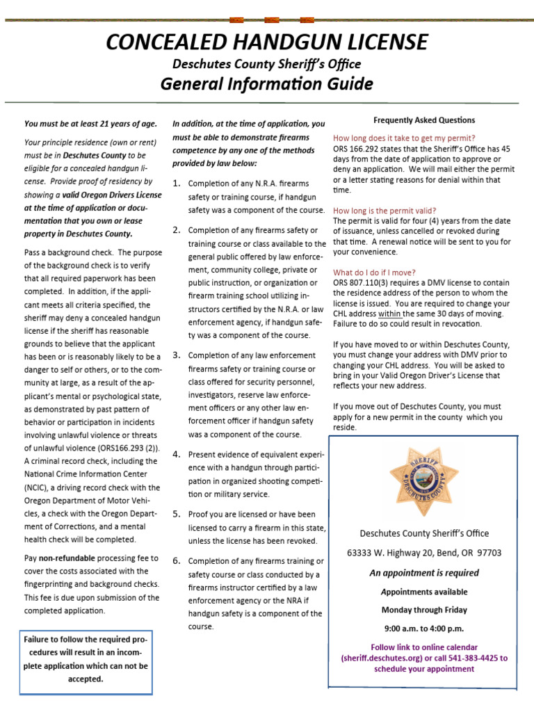 Deschutes County Concealed Handgun License Guide | PDF | Felony ...