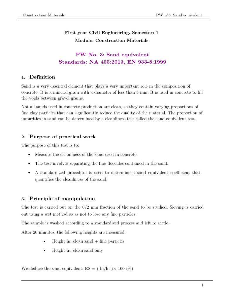 TP Nâ°3 - Equivalent de Sable - en | PDF | Sand