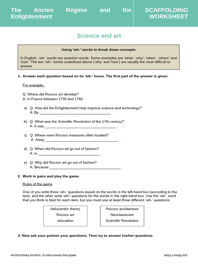 Enlightenment & Rococo Art Worksheet | PDF | Science
