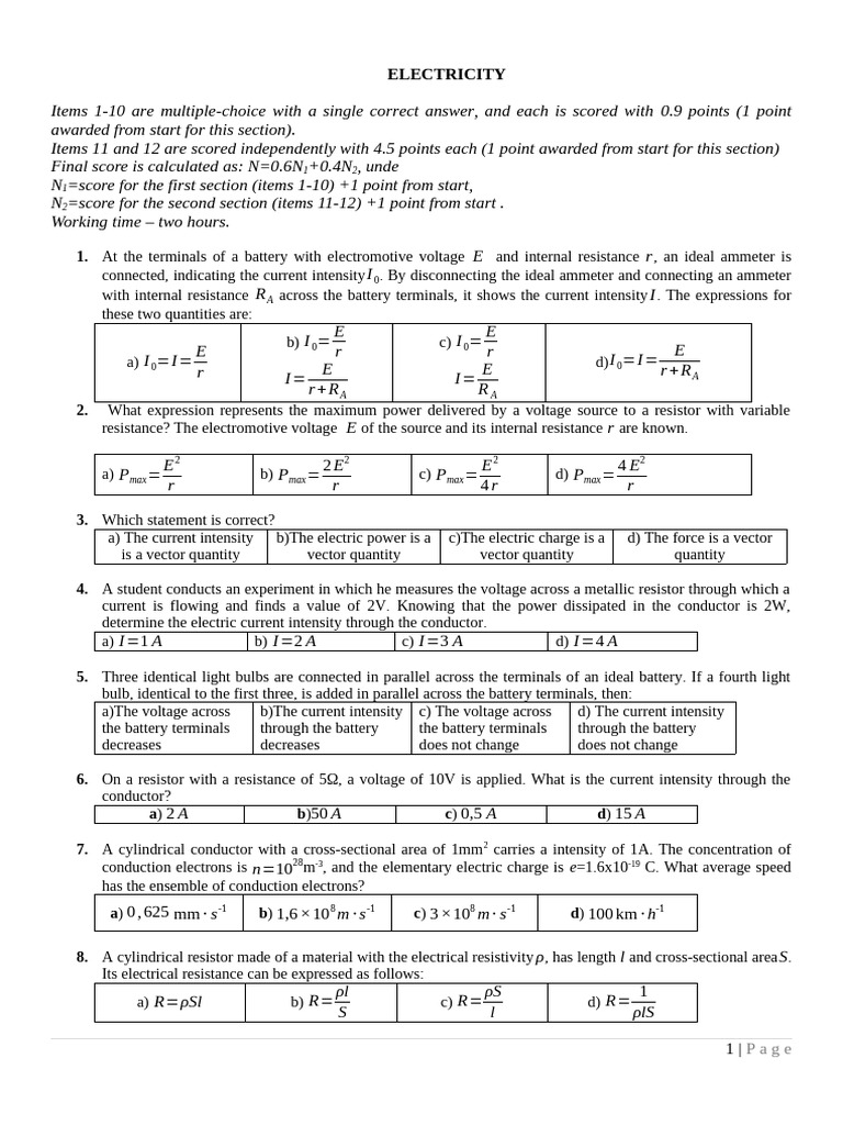 Model Electricity en | PDF | Electrical Resistivity And Conductivity ...