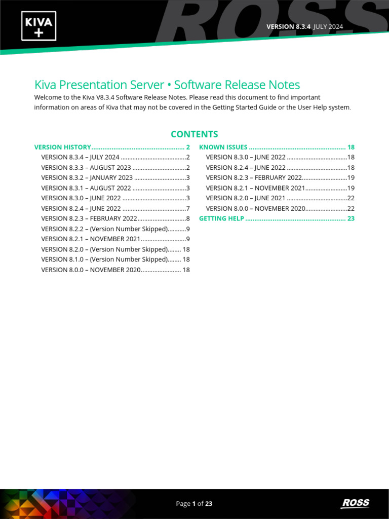V8.3.4 Software Release Notes - KIVA | PDF | Window (Computing) | Video