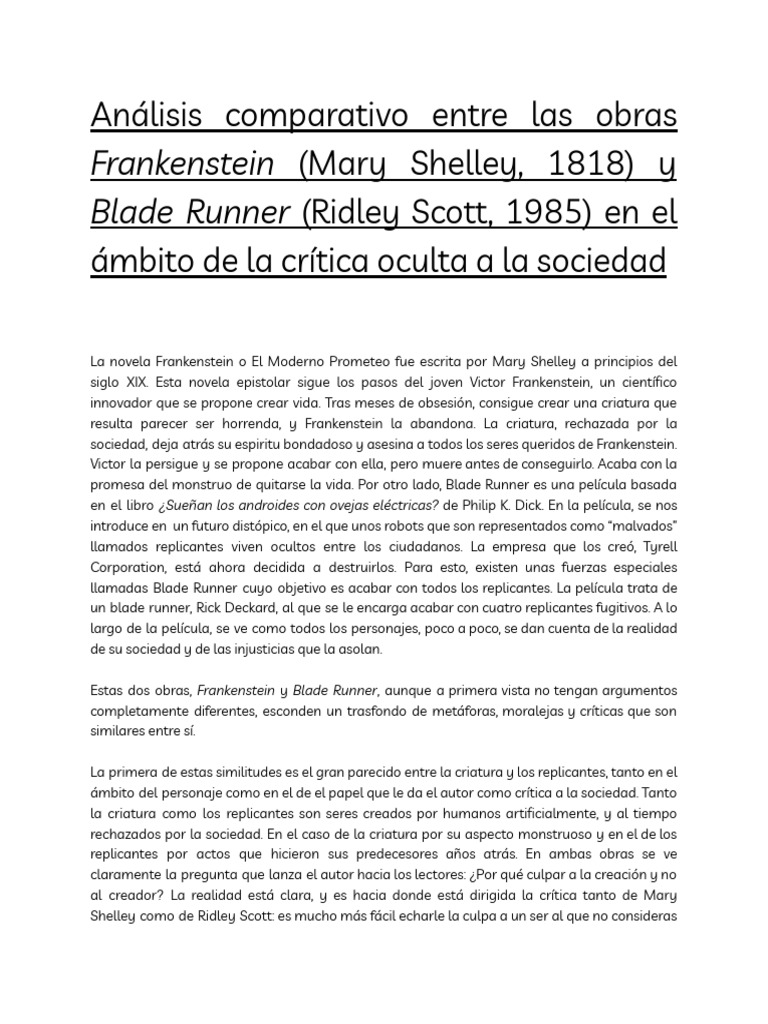 Blade Runner y Frankenstein | PDF | Frankenstein