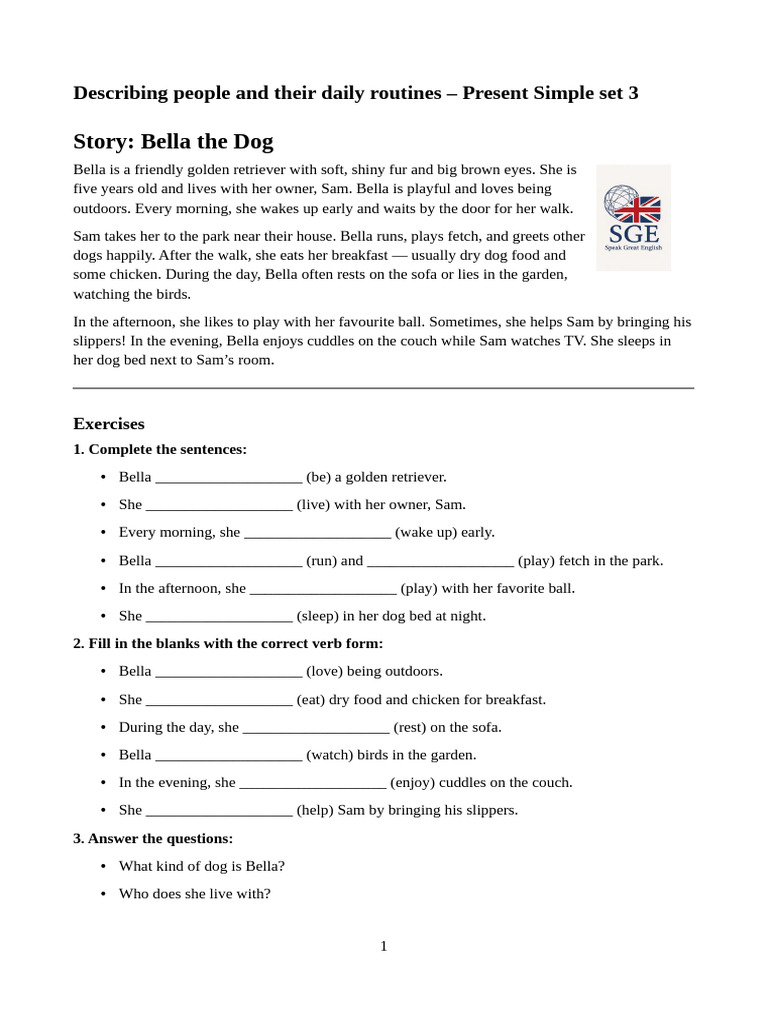 Daily Routine and Describing People - Present Simple - Exercise 3 | PDF ...