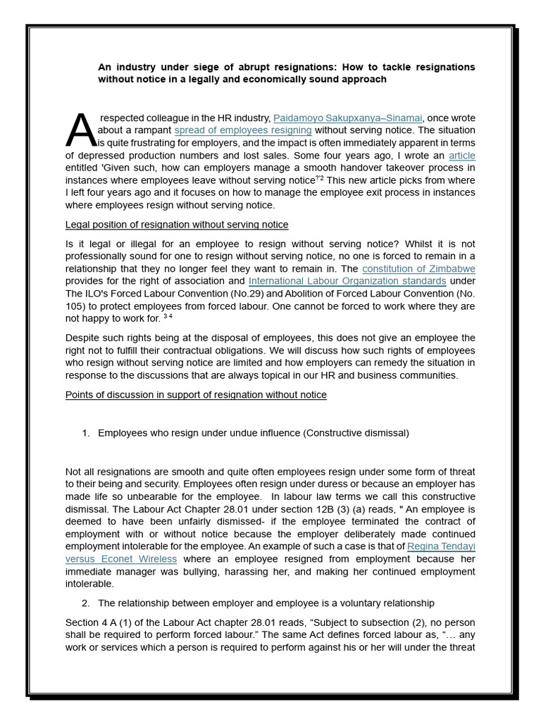 Managing Abrupt Employee Resignations | PDF | Employment ...