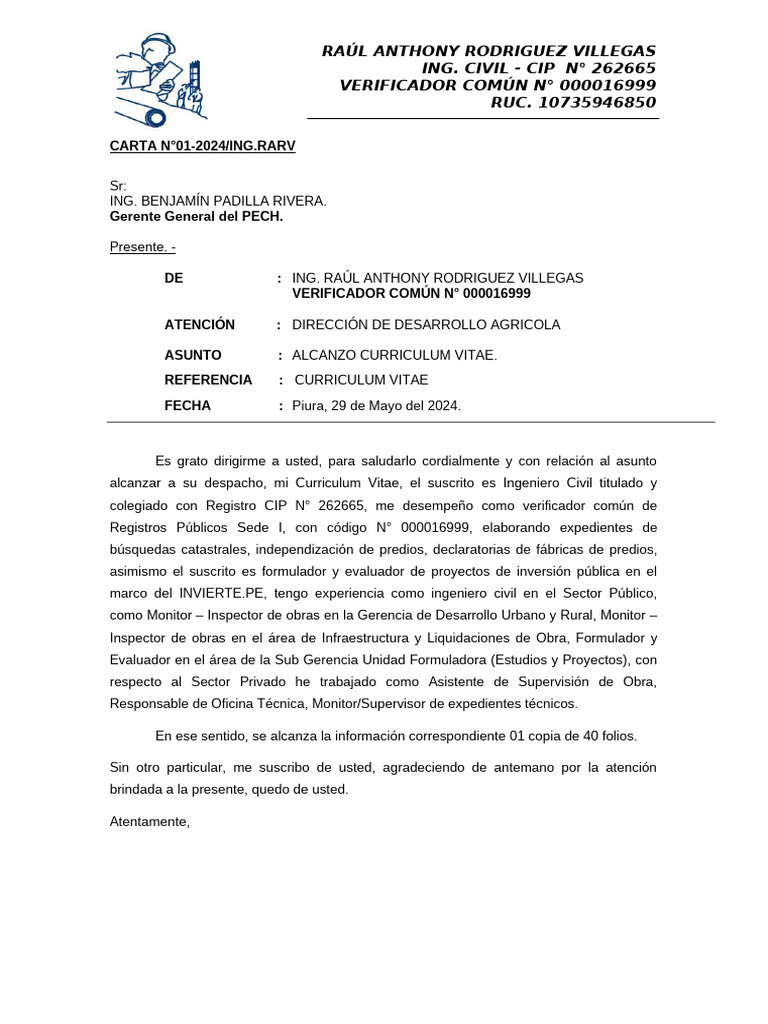 Carta Presentacion Al Pech | PDF