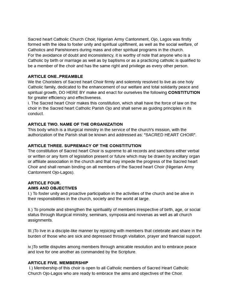 Choir Constitution | PDF | Choir | Catholic Church