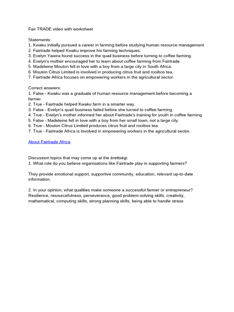 Fair TRADE Video With Worksheet | PDF