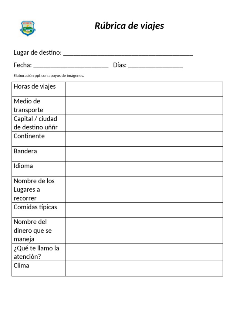 Rúbrica de Viajes | PDF