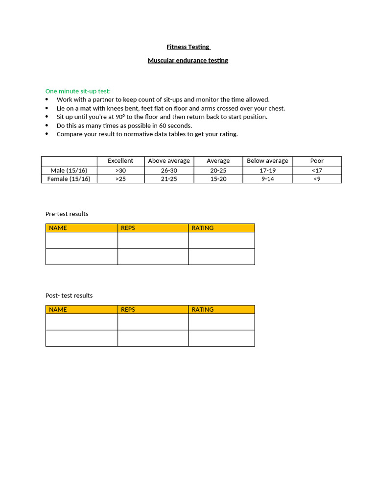 Fitness Testing Muscular Endurance | PDF