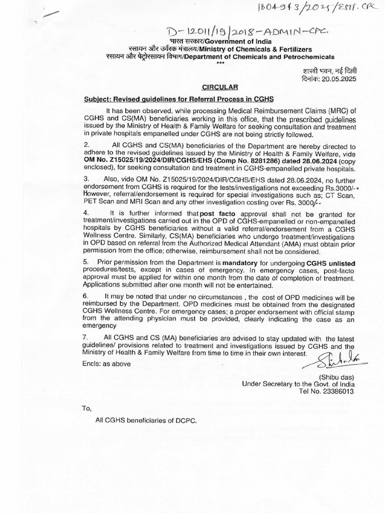 Revised Guidelines On Referral System in CGHS 20-05-25 | PDF
