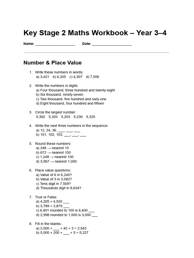 Key Stage 2 Maths Workbook – Year 3–4 | PDF | Elementary Mathematics ...