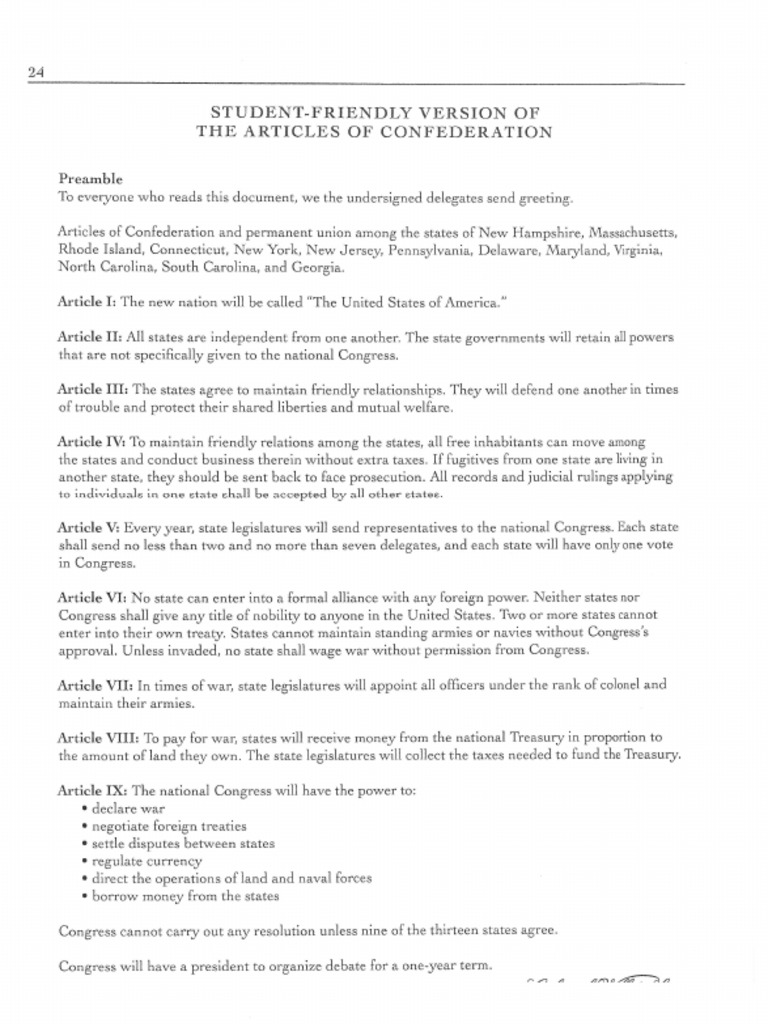 Articles of Confederation Worksheet | PDF | United States Congress ...