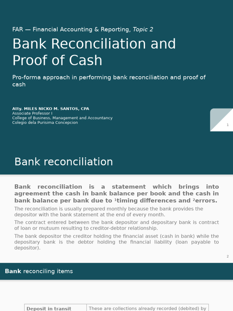 Bank Reconciliation & Proof of Cash Guide | PDF | Banks | Deposit Account