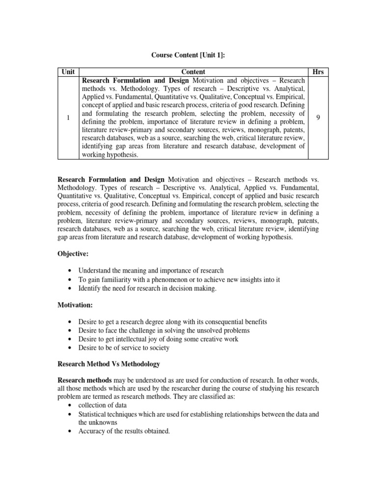 RM Course Content - Unit 1 | PDF | Experiment | Data