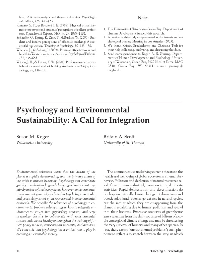 Koger Scott 2007 Psychology and Environmental Sustainability A Call For ...