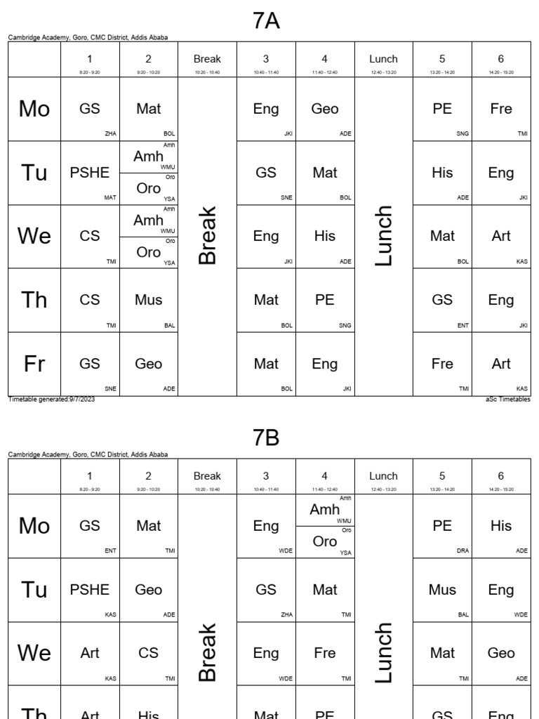 CAE SS Students Timetable AY2023-24 F2 | PDF