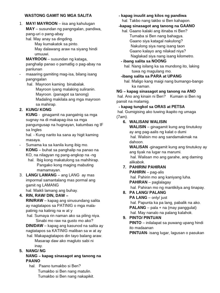 Wastong Gamit NG Mga Salita | PDF
