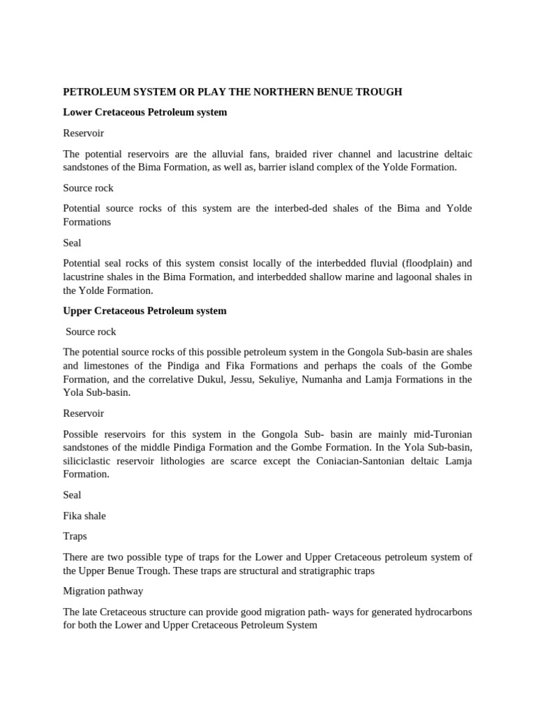 Petroleum System or Play The Northern Benue Trough | PDF
