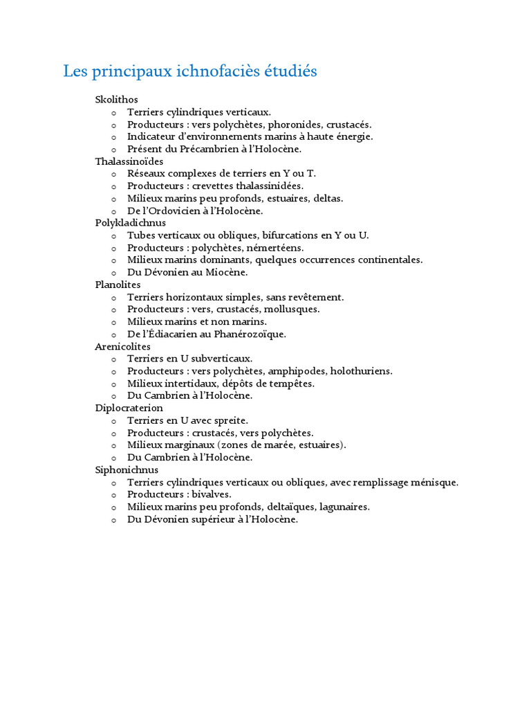 Ichnofaciès marins : types et producteurs | PDF