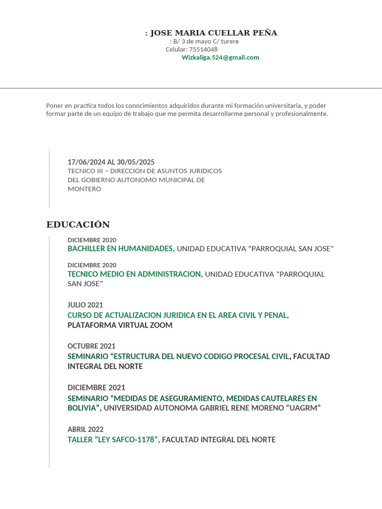 CURRICULUM JOSE MARIA CUELLAR PEÑA ACTUALIZADO | PDF | Mandato