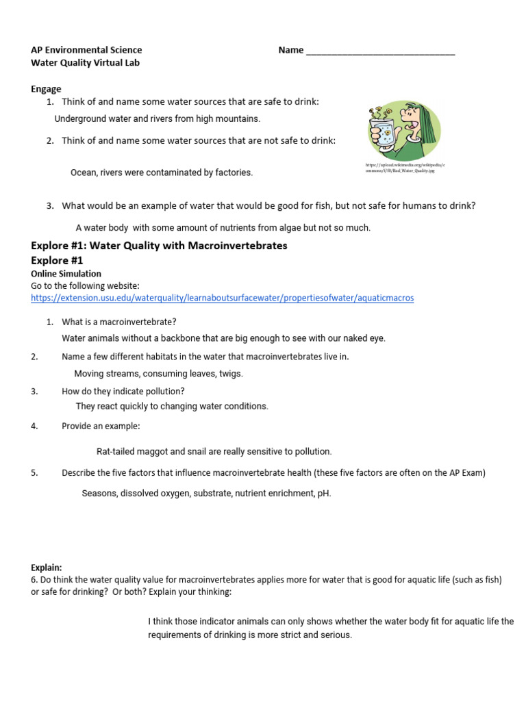Water Quality Virtual Lab Guide | PDF | Environmental Science | Pollution