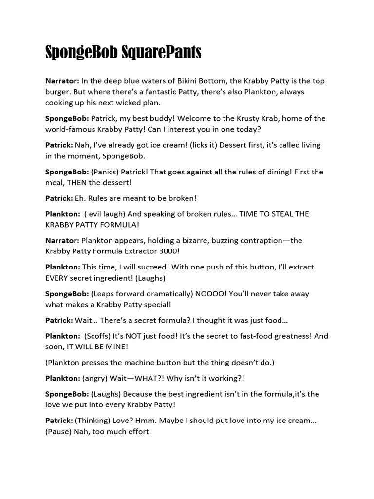 SpongeBob SquarePants Script | PDF