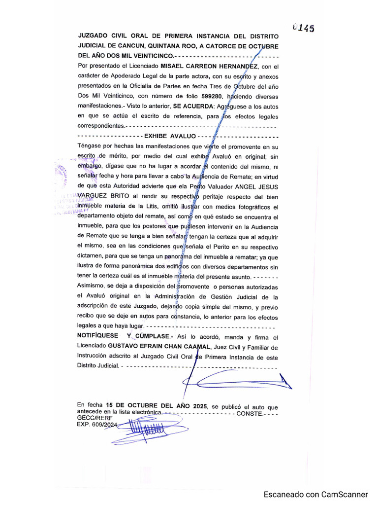609 2024 OC Deja a Disposición Avalúo | PDF