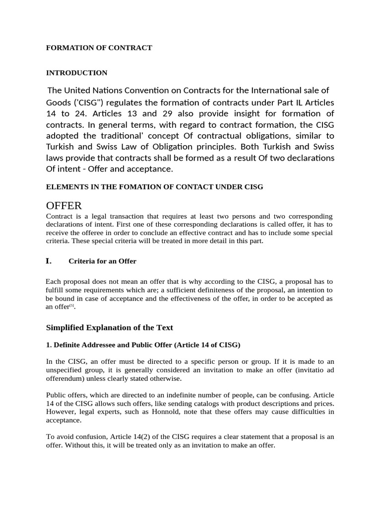 CISG Contract Formation Explained | PDF | Offer And Acceptance ...