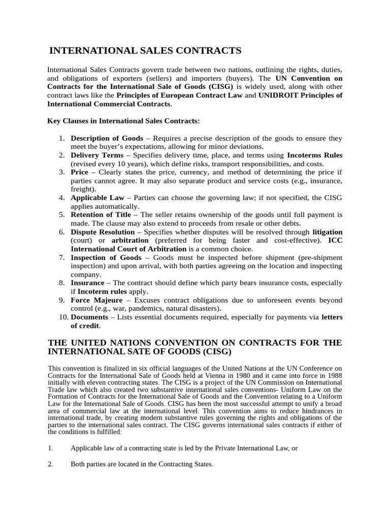 Key Elements of International Sales Contracts | PDF | Private Law ...