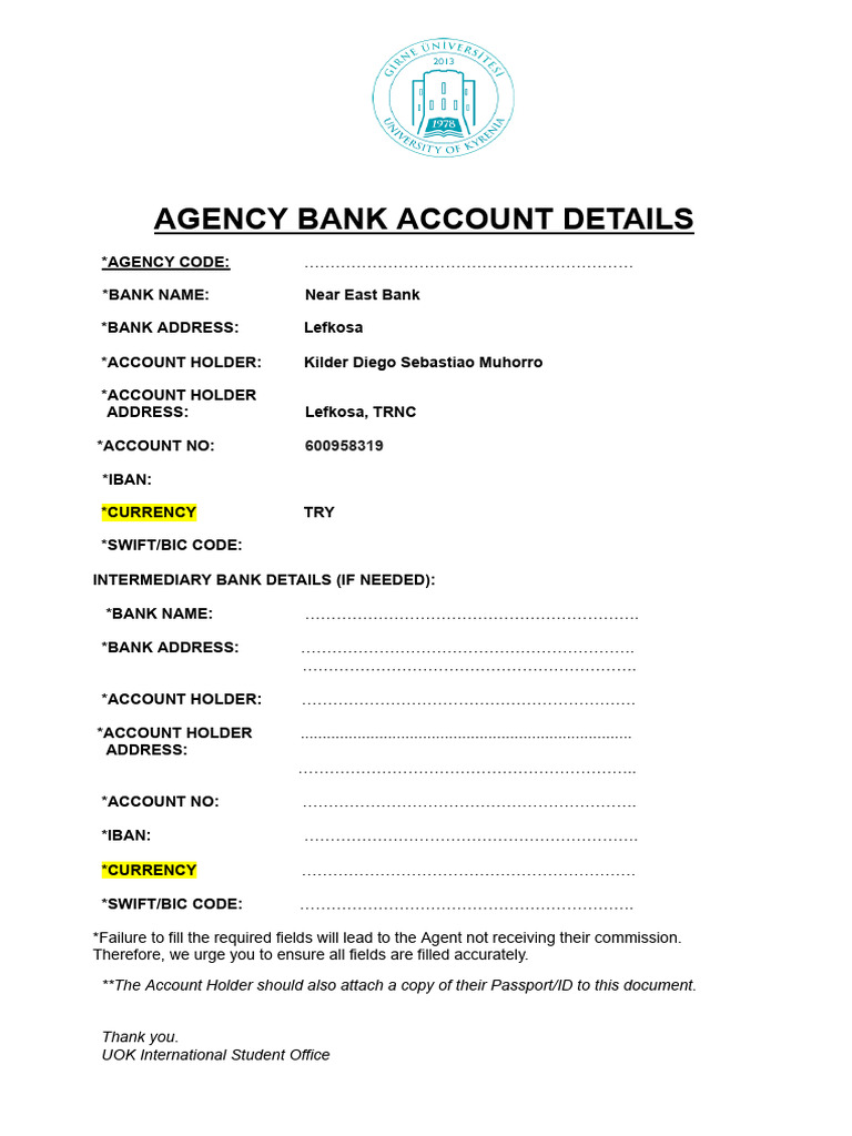 Agency Bank Account Information Guide | PDF