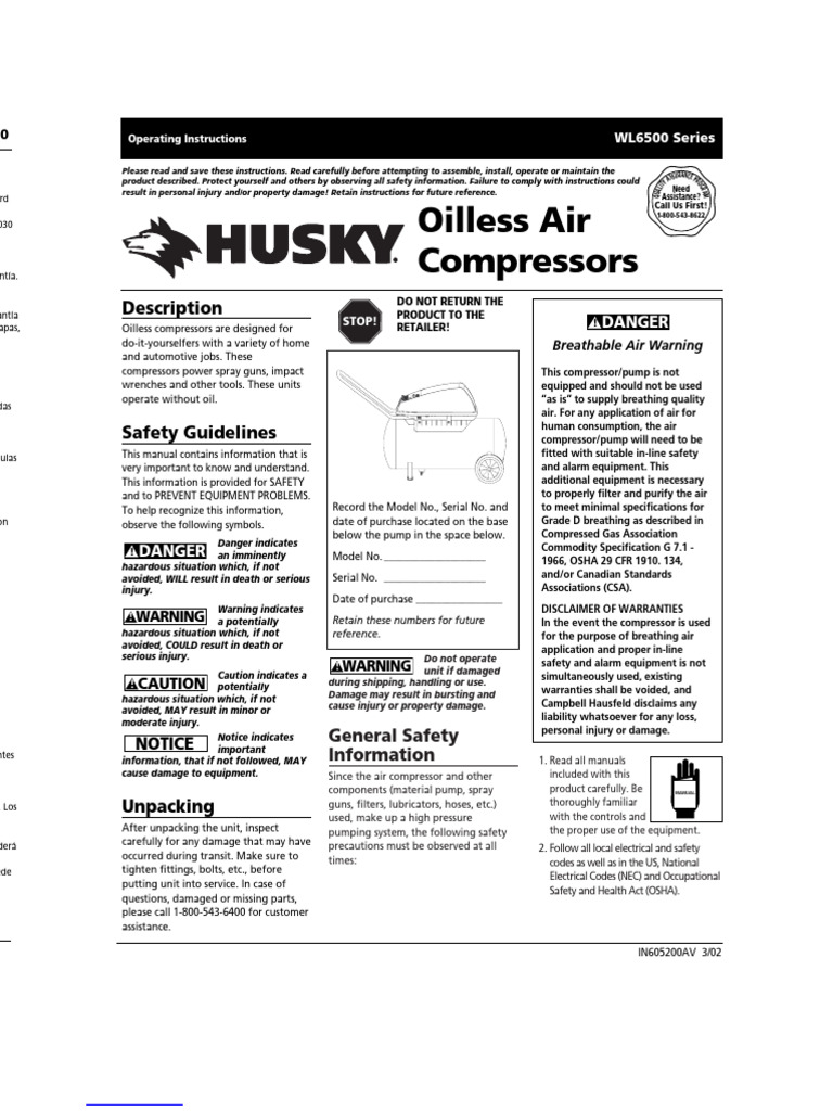 Oilless Air Compressor Safety Manual | PDF | Electrical Connector | Valve