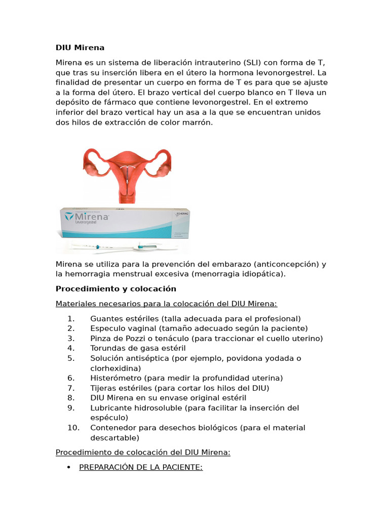 Inserción y beneficios del DIU Mirena | PDF | El embarazo | Control de ...