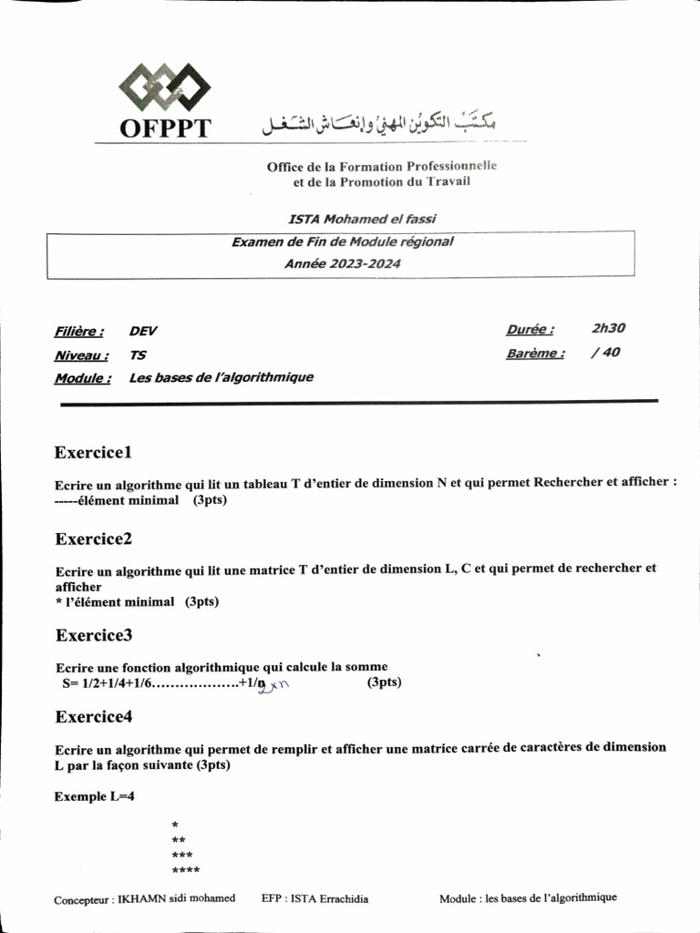 EFM Les Bases de L - Algorithmique | PDF