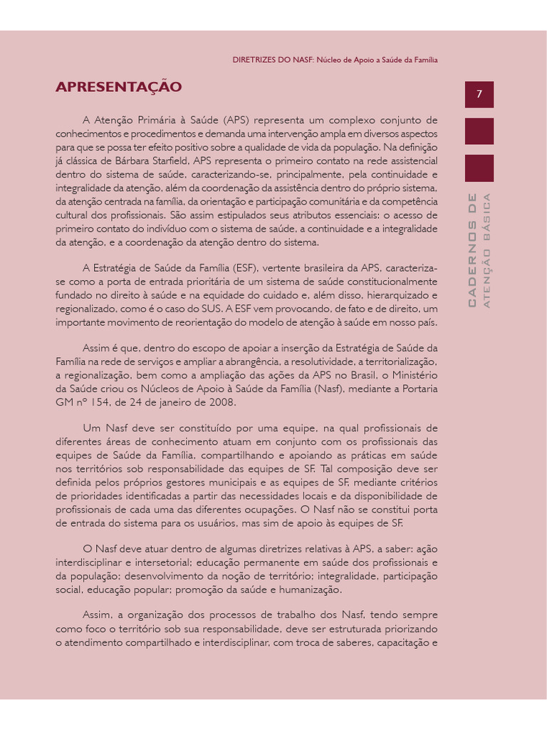 Diretrizes do NASF na Atenção Básica | PDF | Família | Sistema de saúde