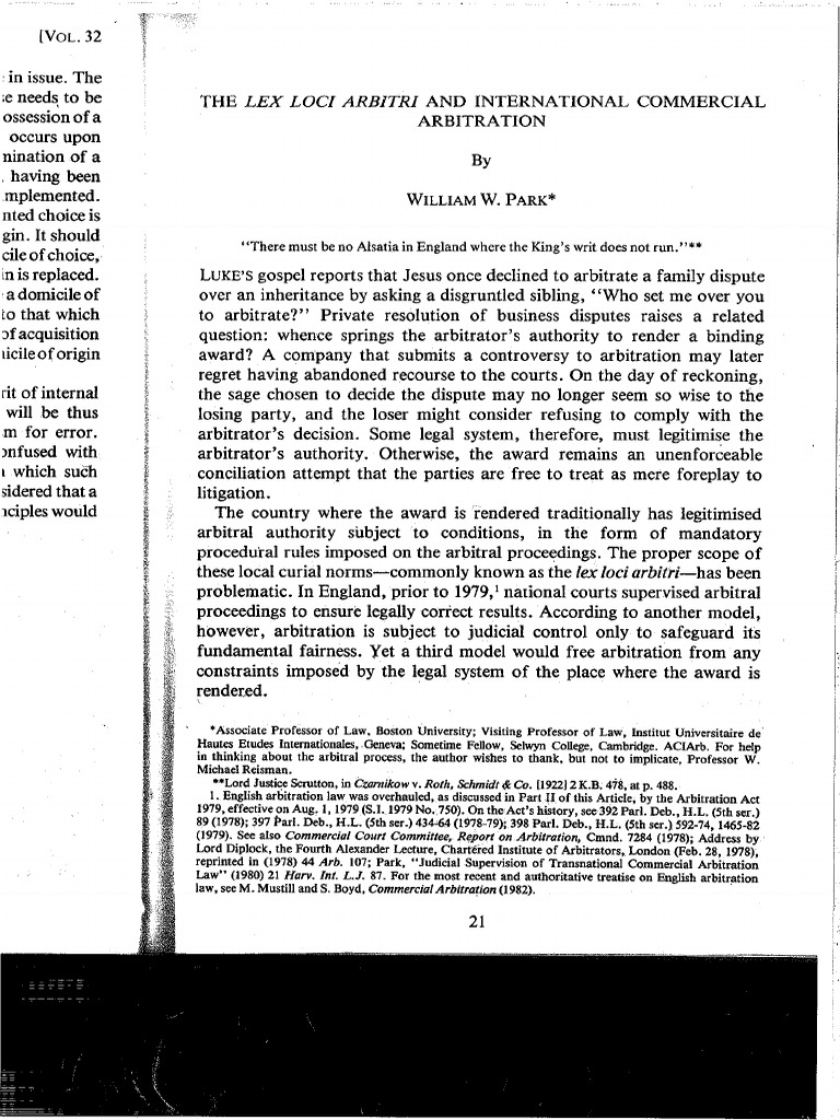 Park The Lex Loci Arbitri and International Commercial Arbitration | PDF