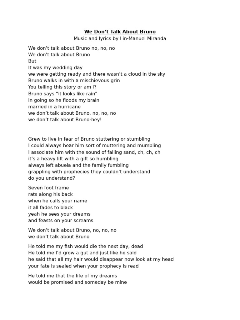 "We Don't Talk About Bruno Lyrics" | PDF